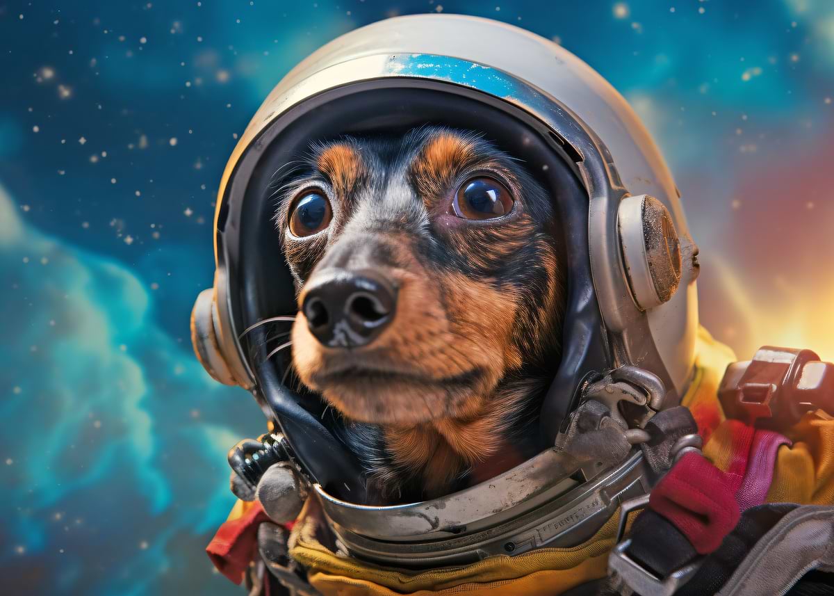 'Dog Astronaut in Space Suit' Poster, picture, metal print, paint by ...