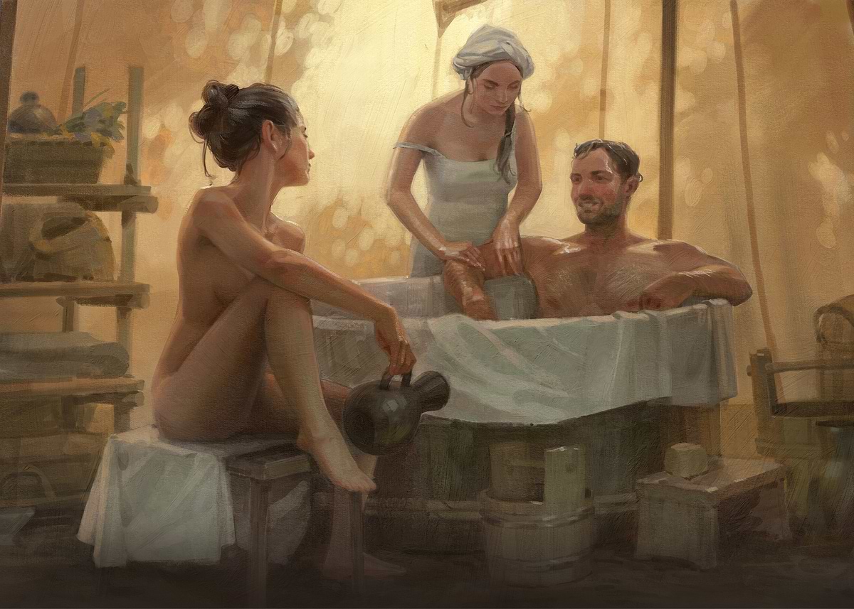 'Bath Time' Poster, picture, metal print, paint by Kingdom Come Deliverance | Displate
