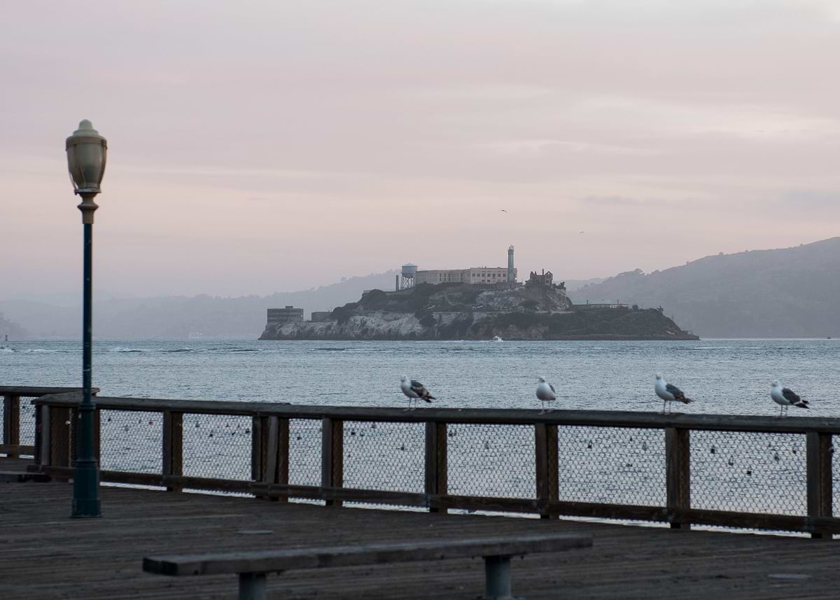 'Alcatraz Island View from Pier' Poster, picture, metal print, paint by ...