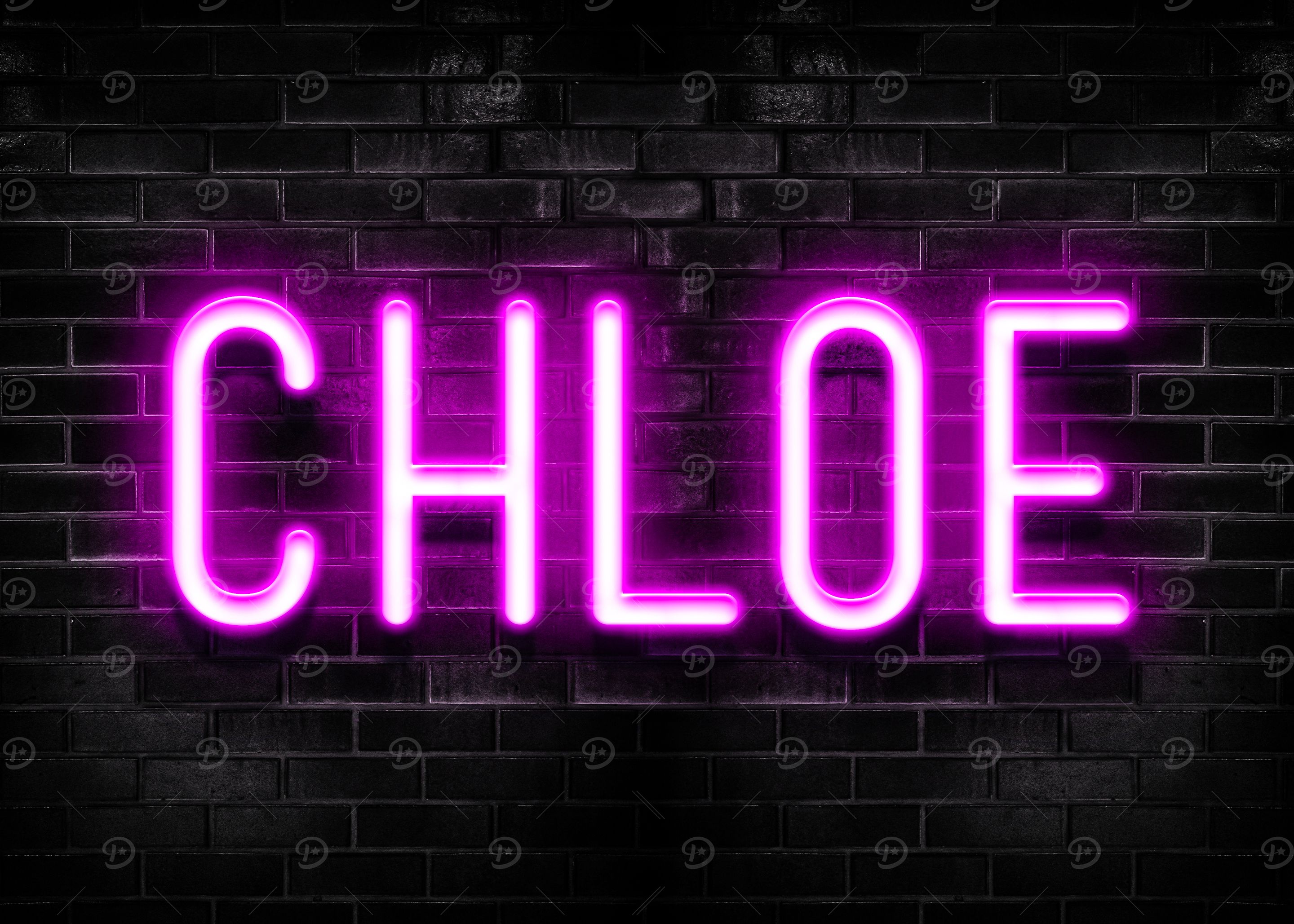 'Chloe Neon Sign on Brick Wall' Poster, picture, metal print, paint by ...
