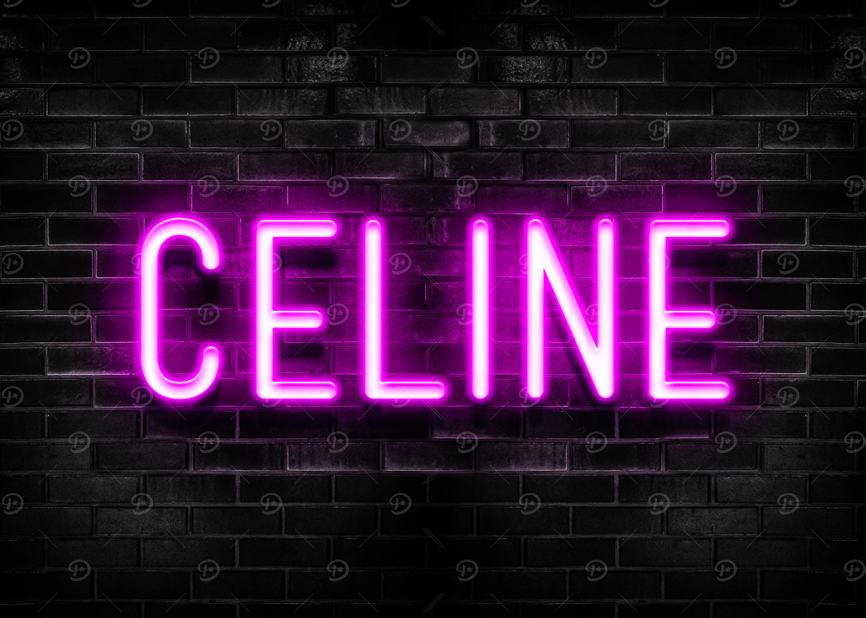 'Celine Neon Sign on Brick Wall' Poster, picture, metal print, paint by ...