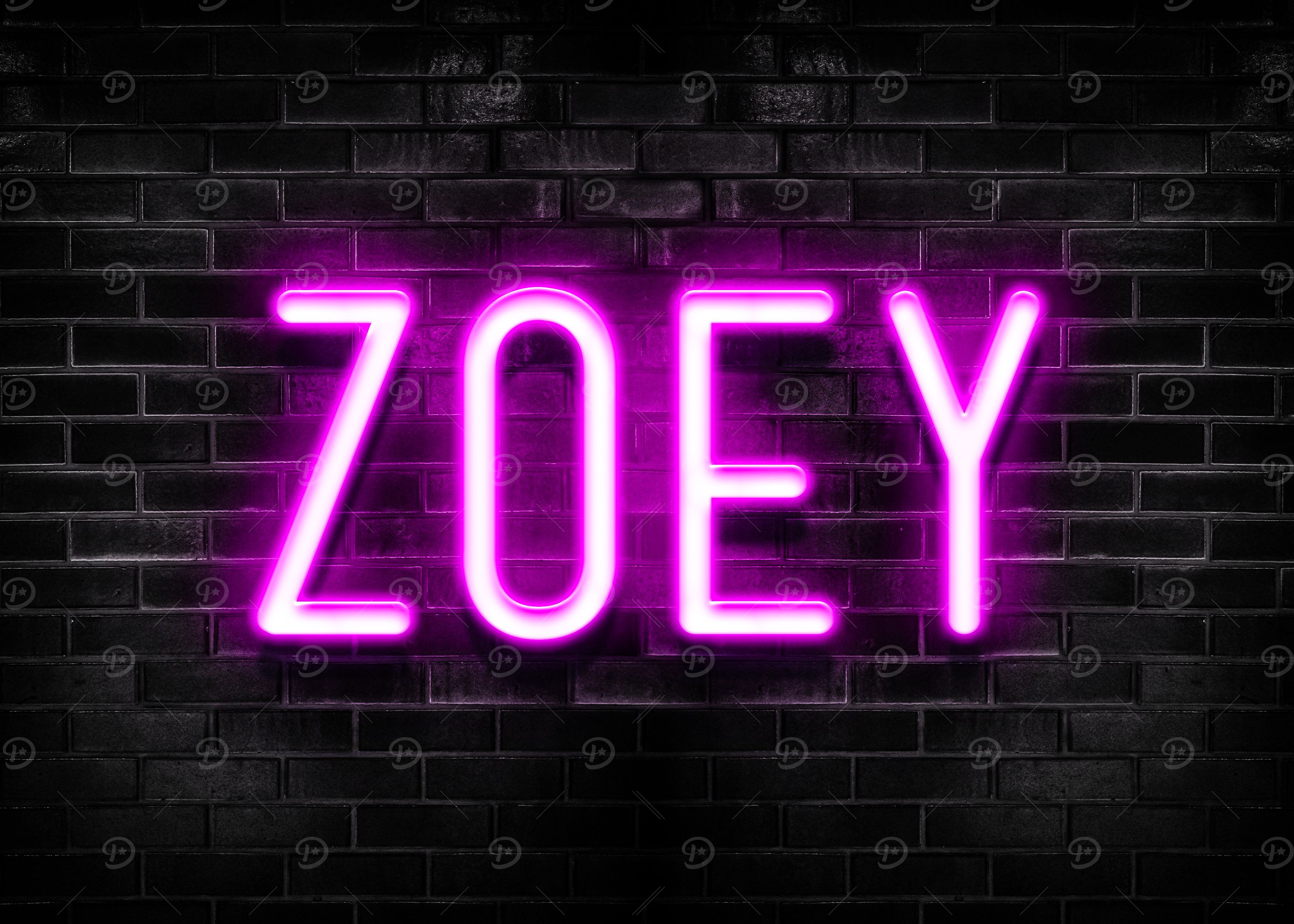 'Zoey Neon Sign on Brick Wall' Poster, picture, metal print, paint by ...