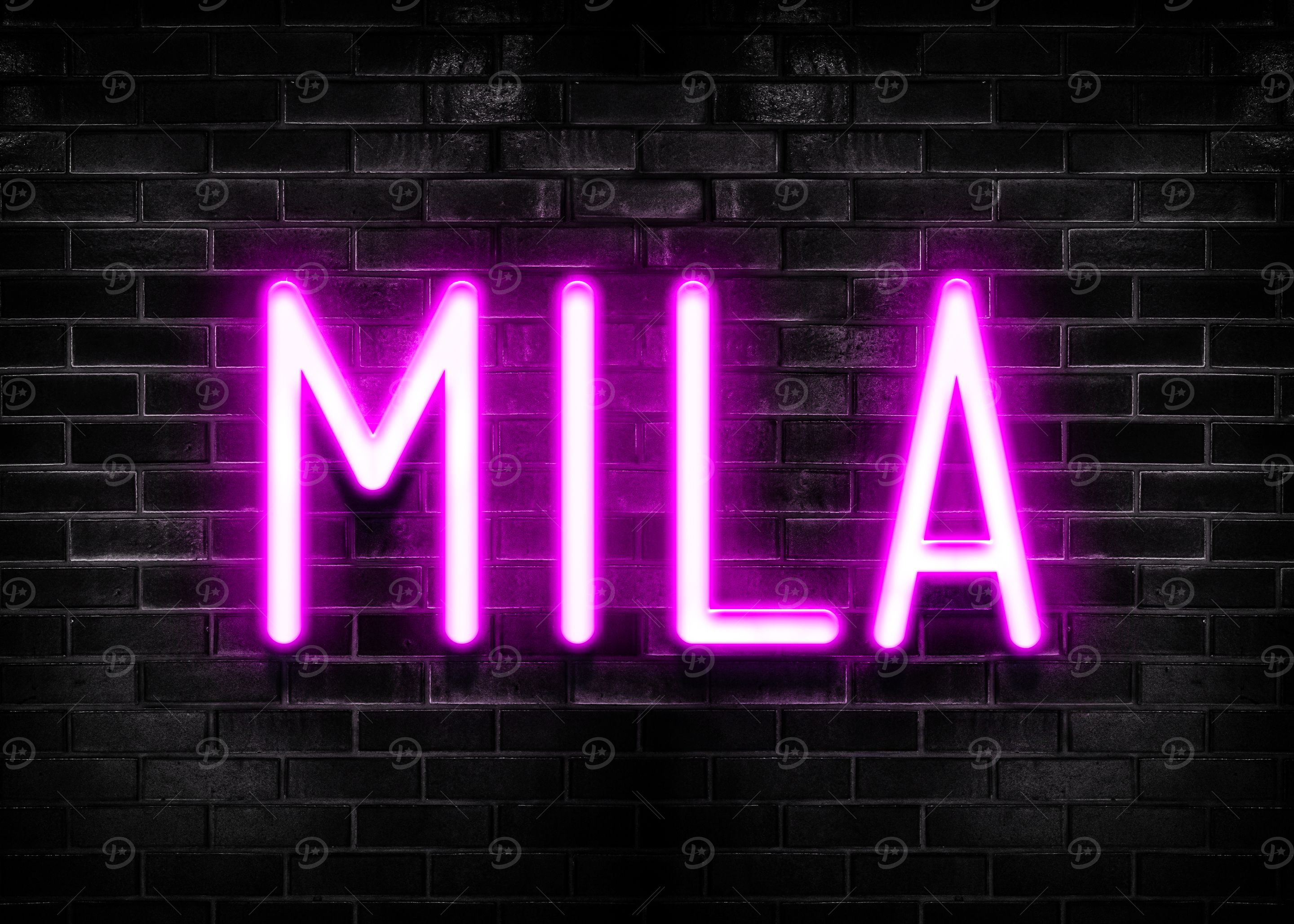 'Mila Neon Sign on Brick Wall' Poster, picture, metal print, paint by ...