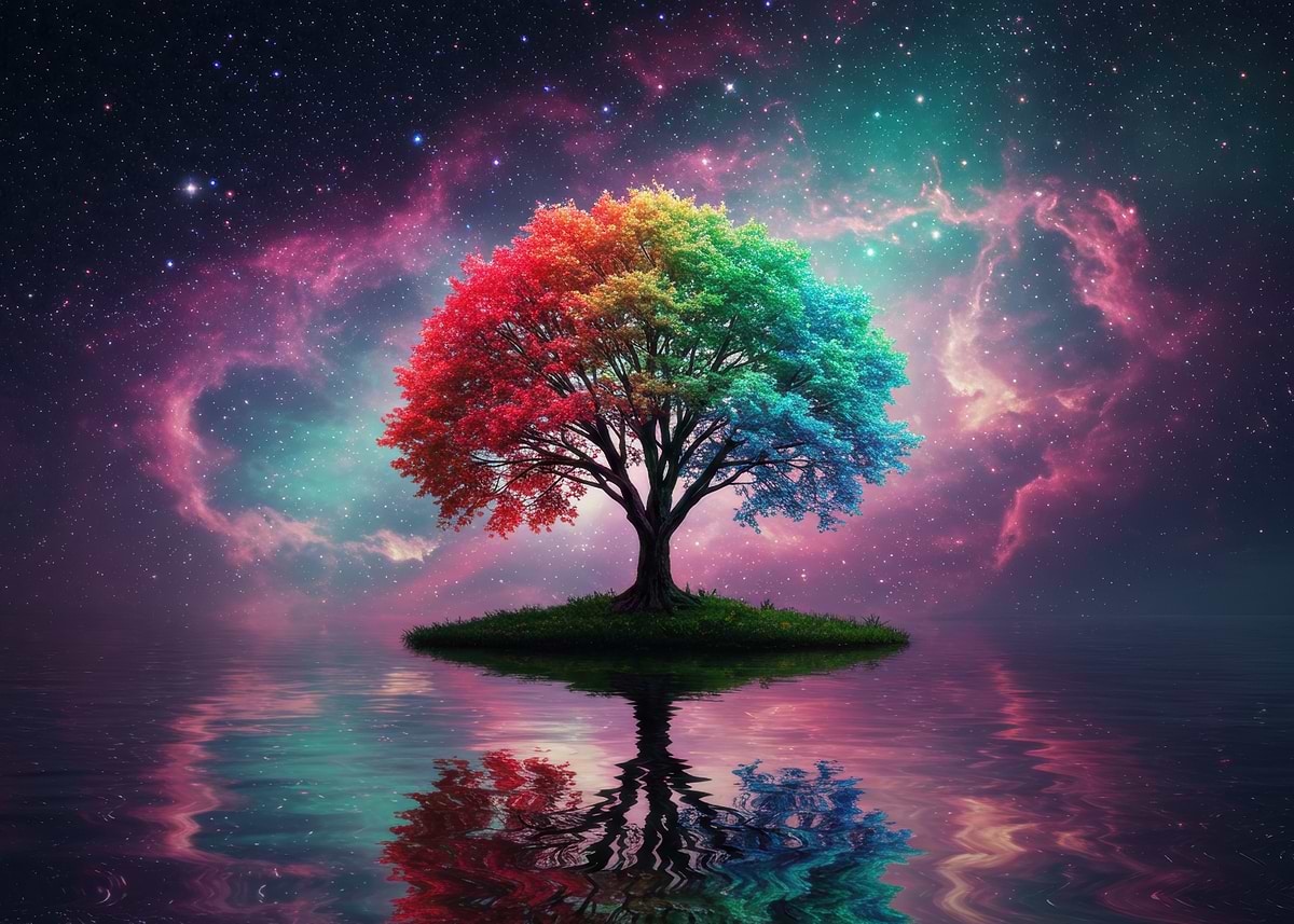 'Colorful Tree of Life in Space' Poster, picture, metal print, paint by ...