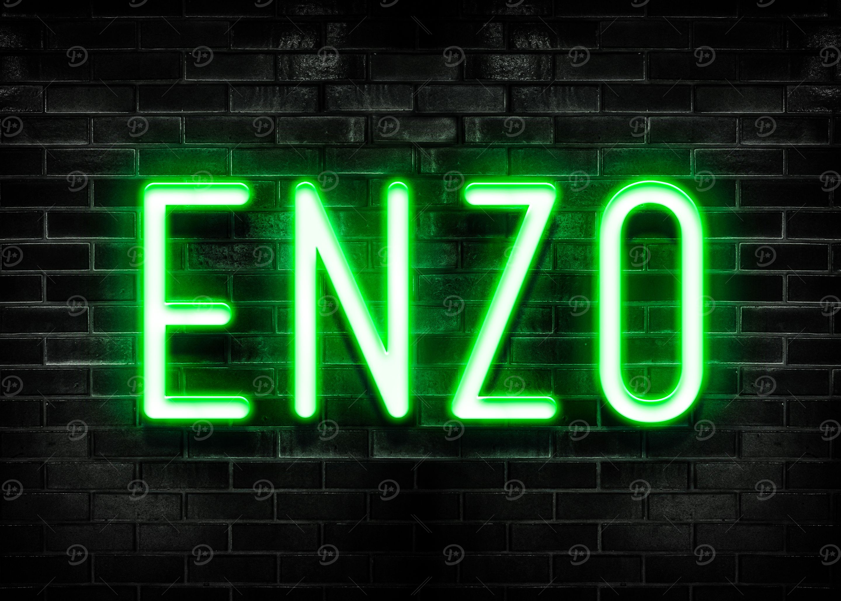 'Enzo Neon Sign on Brick Wall' Poster, picture, metal print, paint by ...