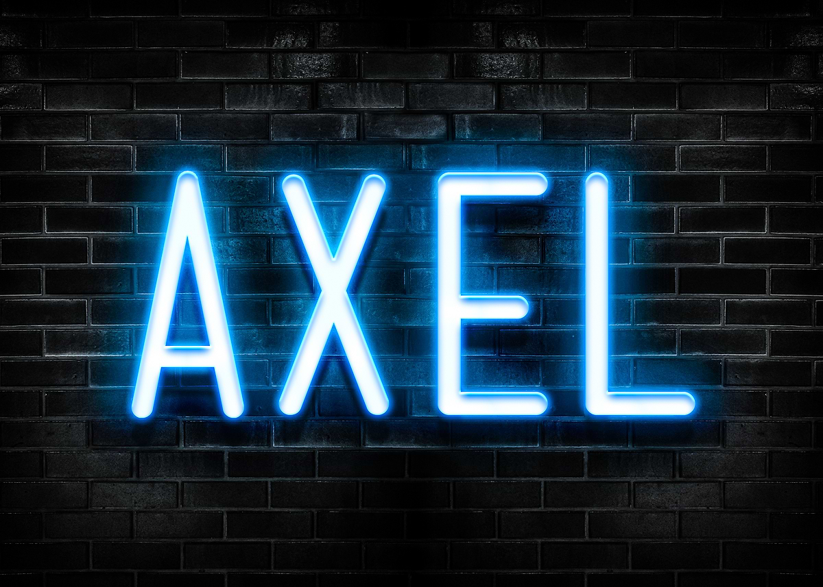 'Axel Neon Sign on Brick Wall' Poster, picture, metal print, paint by ...