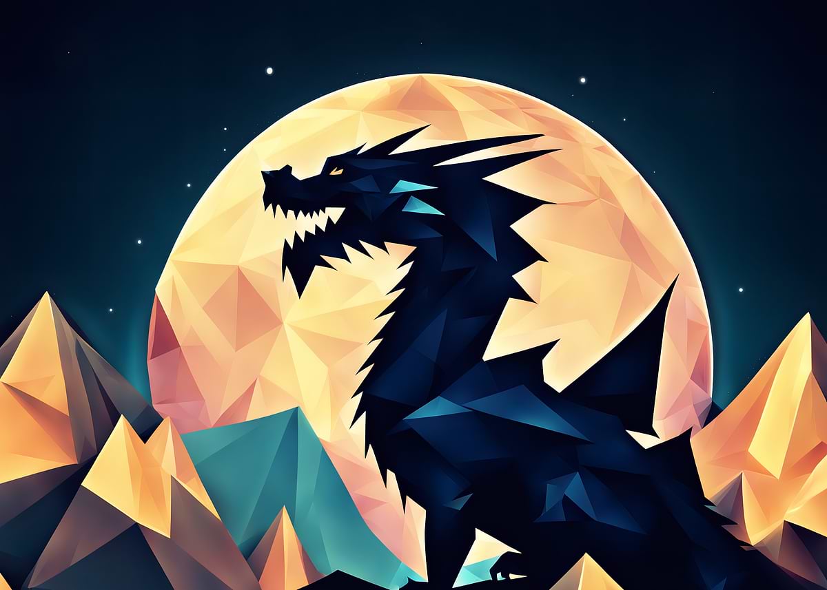 'Geometric Dragon with Moon Backdrop' Poster, picture, metal print ...