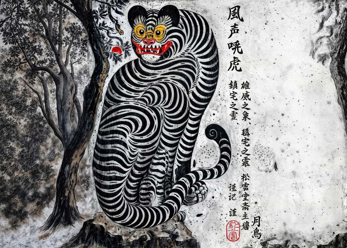 'Wind-Tiger with Calligraphy, Guardian Symbol of Strength and ...