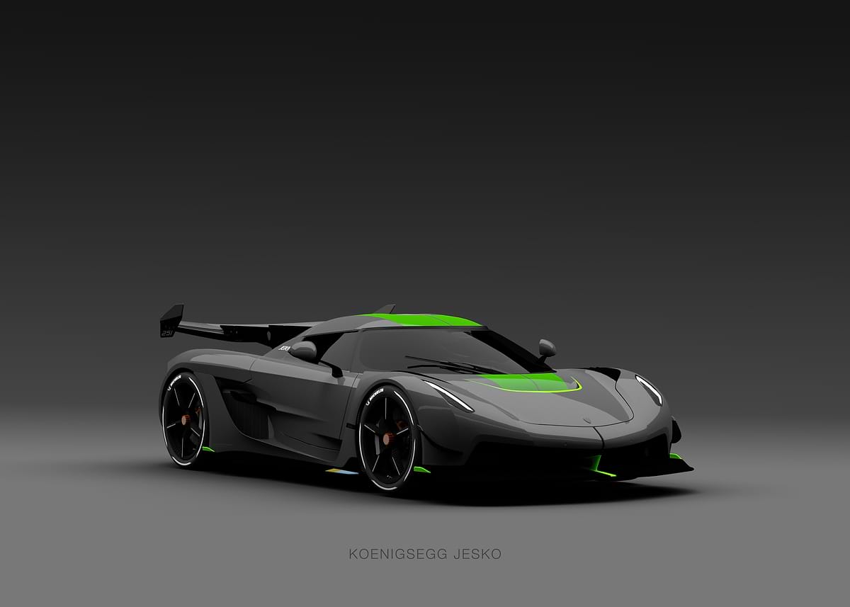 'Koenigsegg Jesko: Gray and Green' Poster, picture, metal print, paint ...
