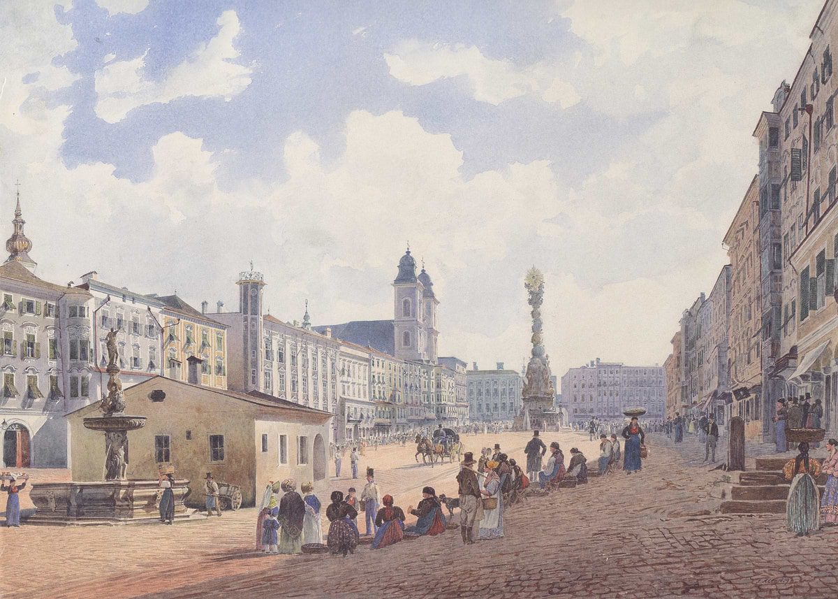 'Historical City Square Watercolor Painting' Poster, picture, metal ...