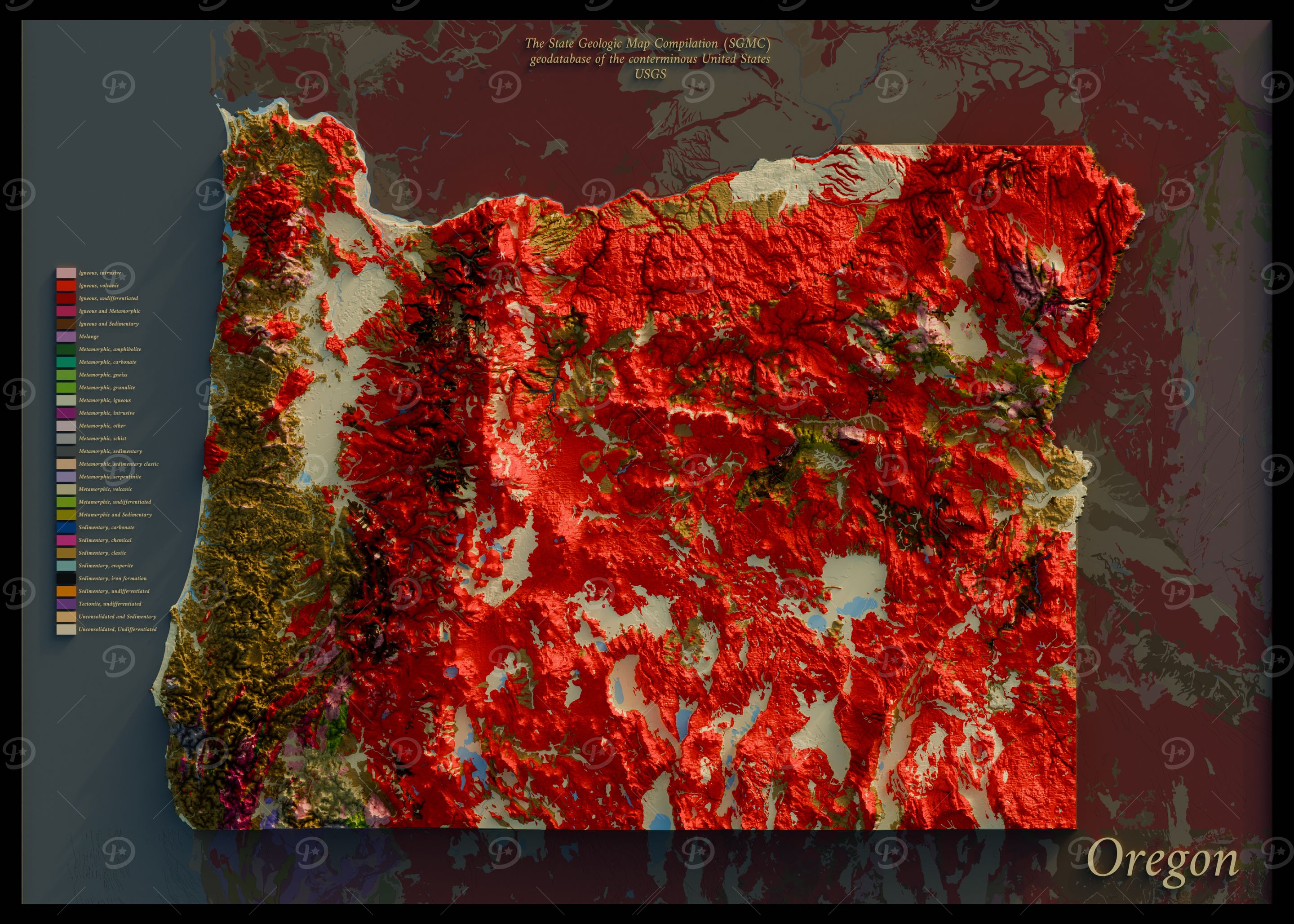 'Oregon Geological Map' Poster, picture, metal print, paint by Antoine ...