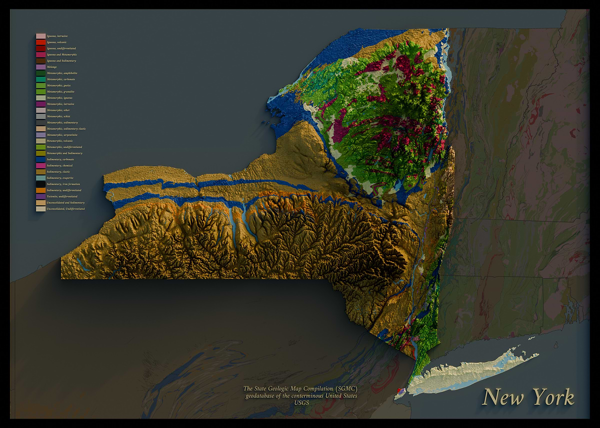 'New York State Geological Map' Poster, picture, metal print, paint by ...