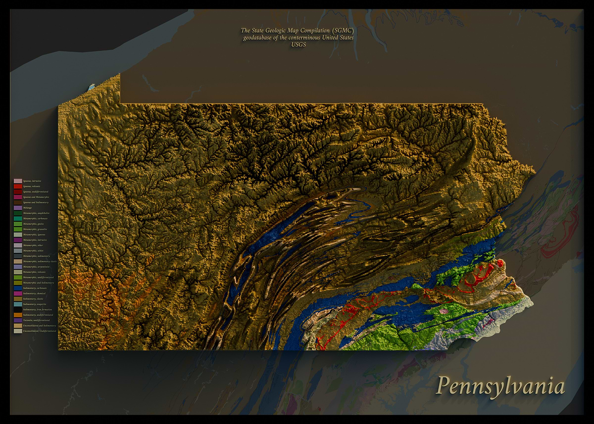 'Pennsylvania Geological Map' Poster, picture, metal print, paint by ...