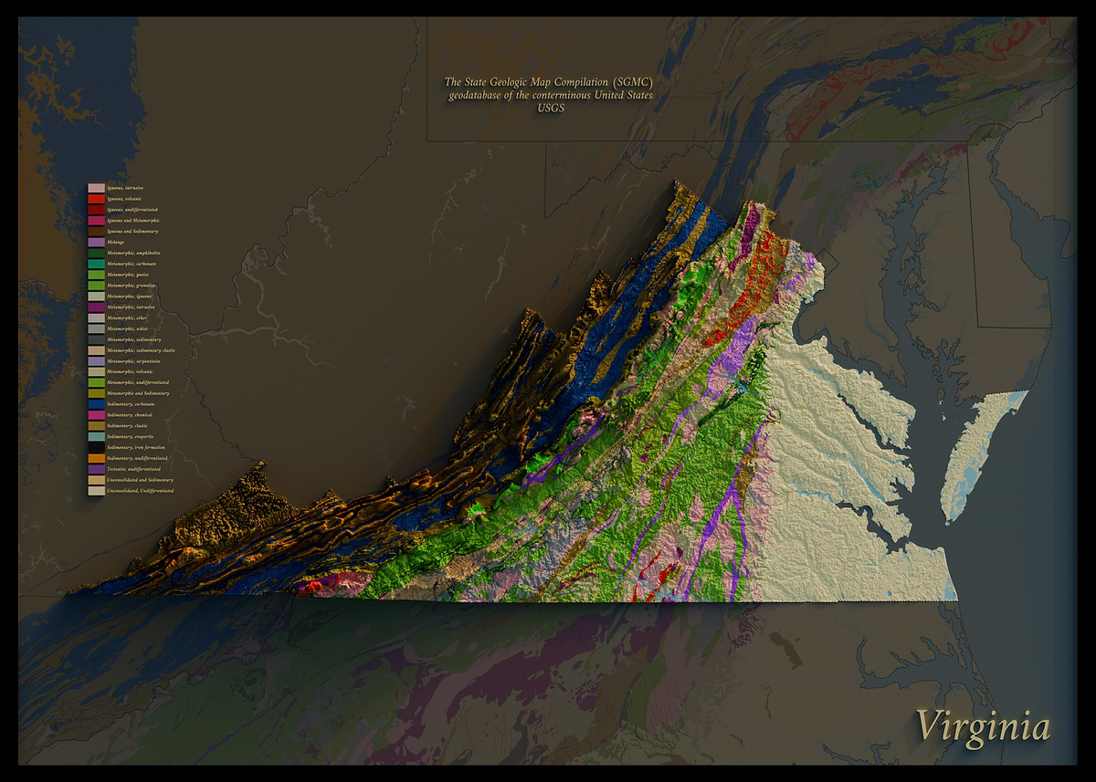 'Virginia Geologic Map' Poster, picture, metal print, paint by Antoine ...