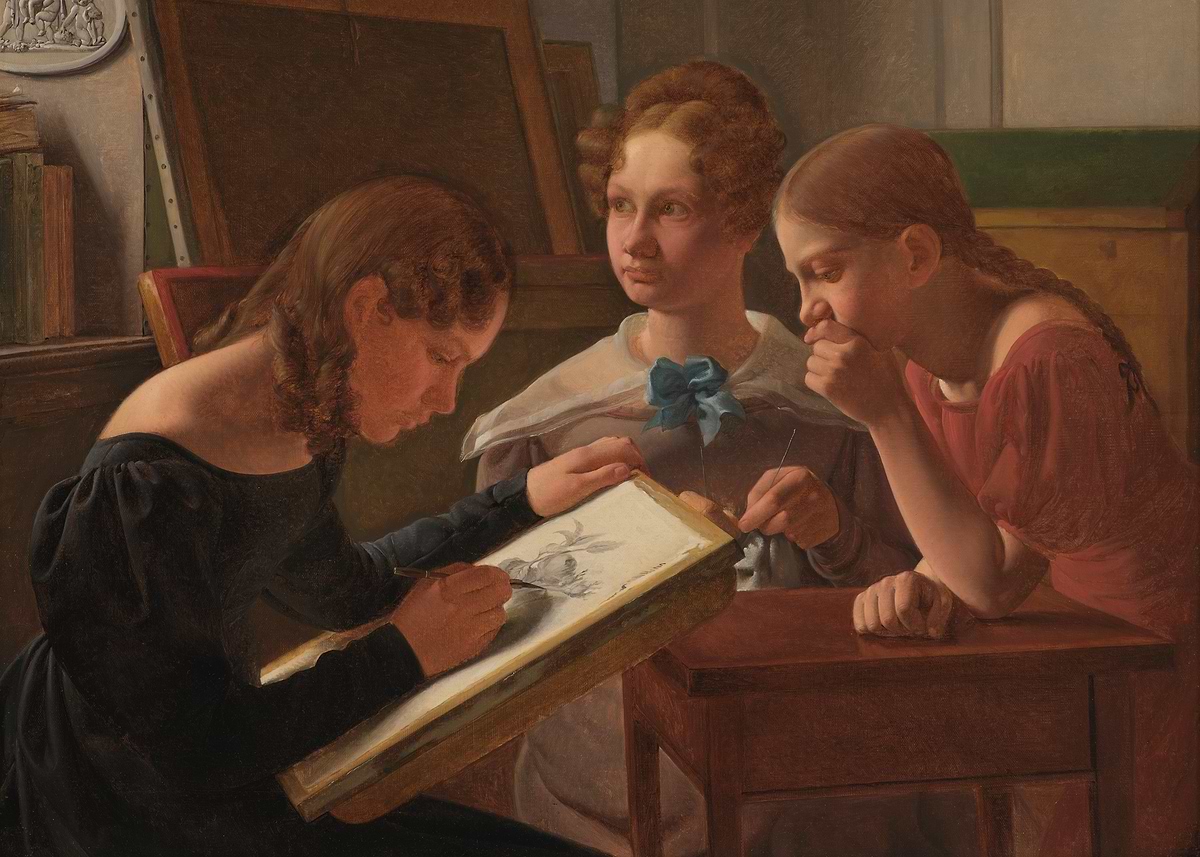 'Three Young Girls Drawing' Poster, picture, metal print, paint by ...