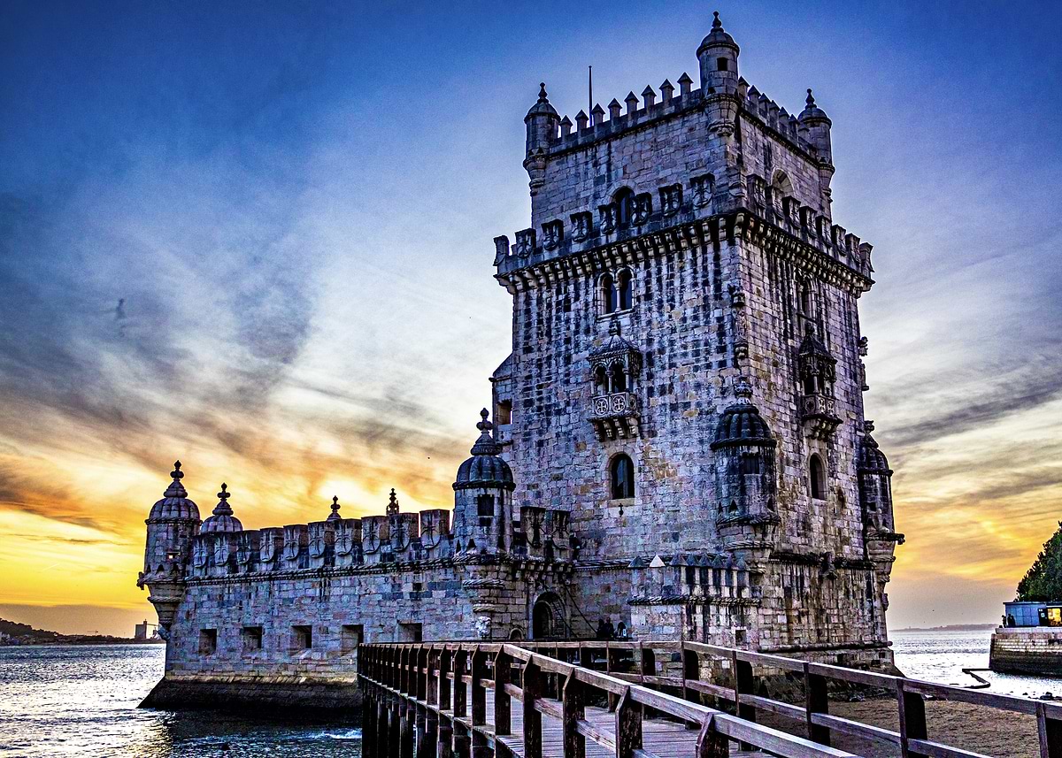 'Belém Tower at Sunset, Lisbon' Poster, picture, metal print, paint by ...