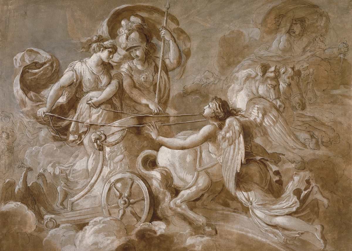 'Classical Chariot Scene Sepia Drawing' Poster, picture, metal print ...