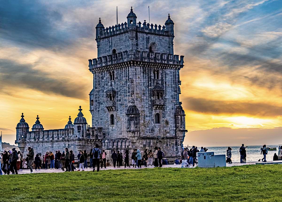 'Belém Tower at Sunset, Lisbon' Poster, picture, metal print, paint by ...