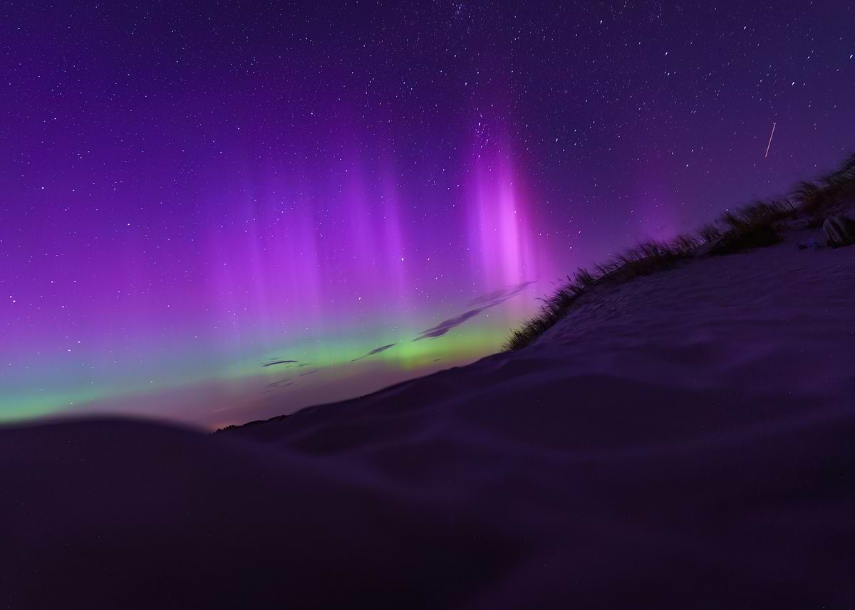'Aurora Borealis over the sand dunes of Amrum, Germany' Poster, picture ...
