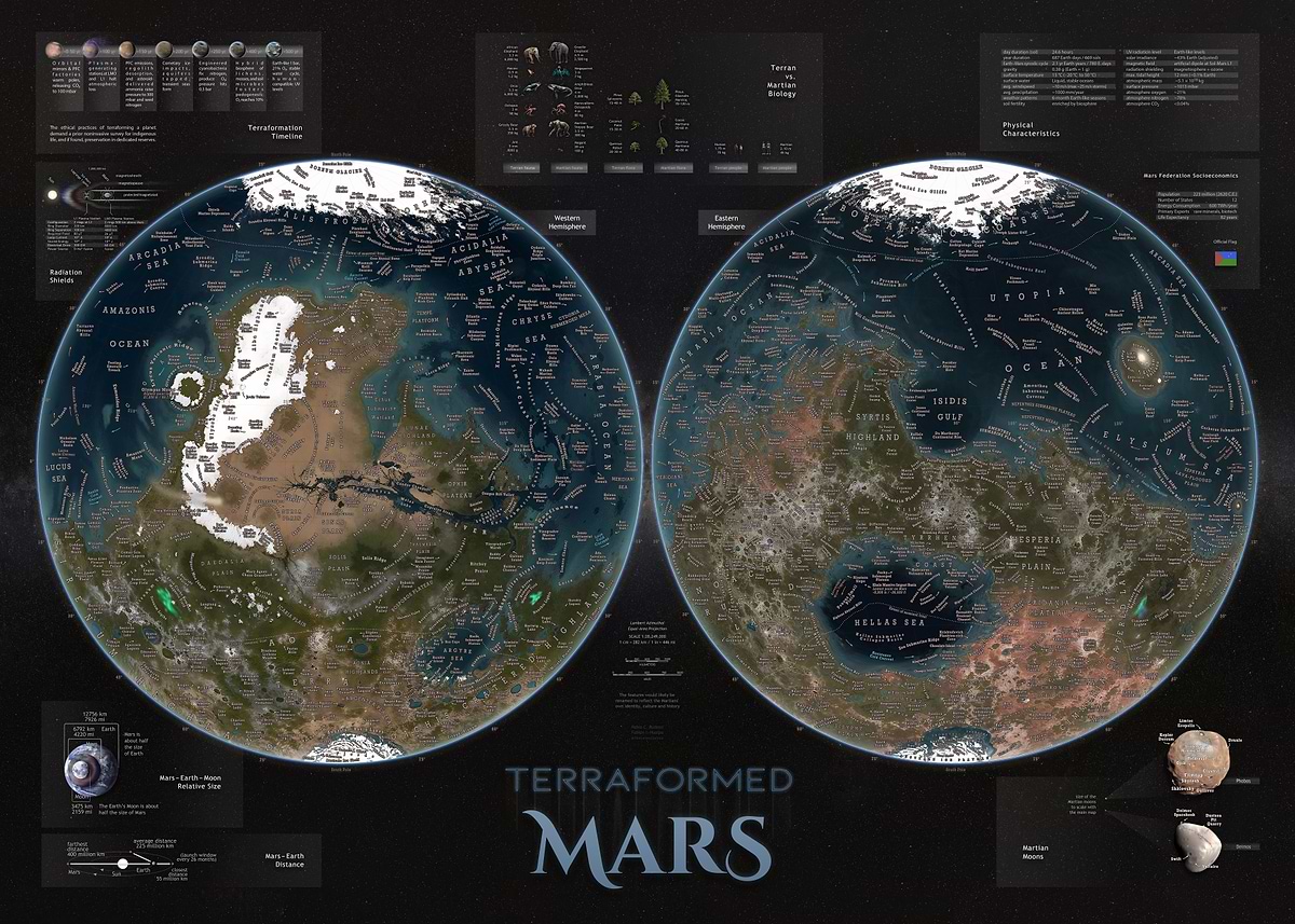 'Terraformed Mars Map' Poster, picture, metal print, paint by ...