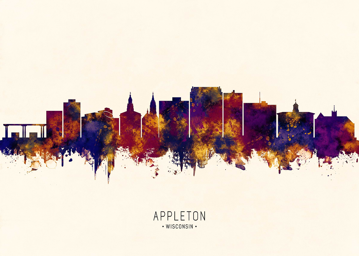'Appleton Wisconsin Skyline Watercolor Art' Poster, picture, metal ...