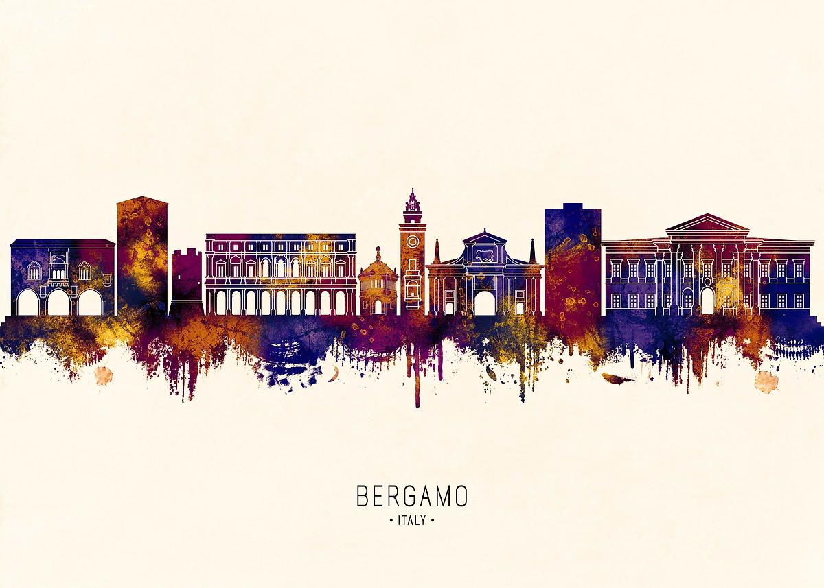'Bergamo Italy Skyline Watercolor Silhouette' Poster, picture, metal ...