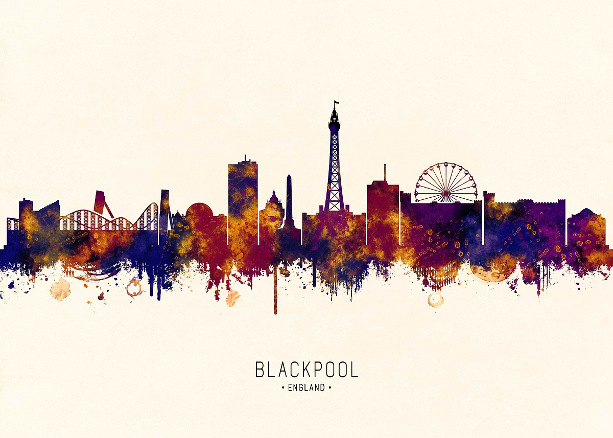 'Blackpool England Skyline Watercolor Silhouette' Poster, picture ...