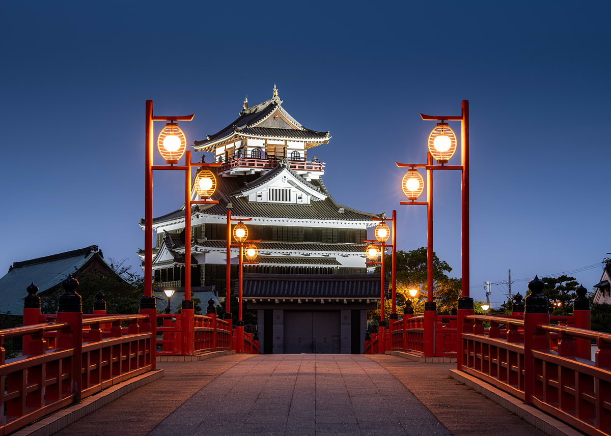 'Japanese Castle at Night with Kiyosu castle' Poster, picture, metal ...
