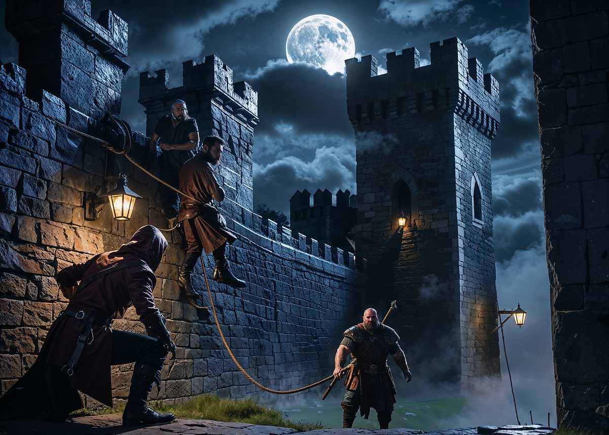 'Medieval Castle Raid at Night' Poster, picture, metal print, paint by ...