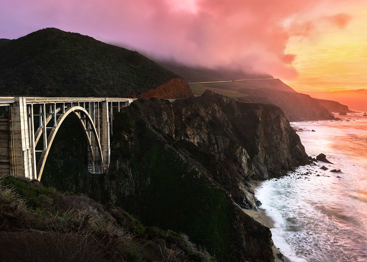 'bixby bridge at sunset' Poster, picture, metal print, paint by DewyArt ...