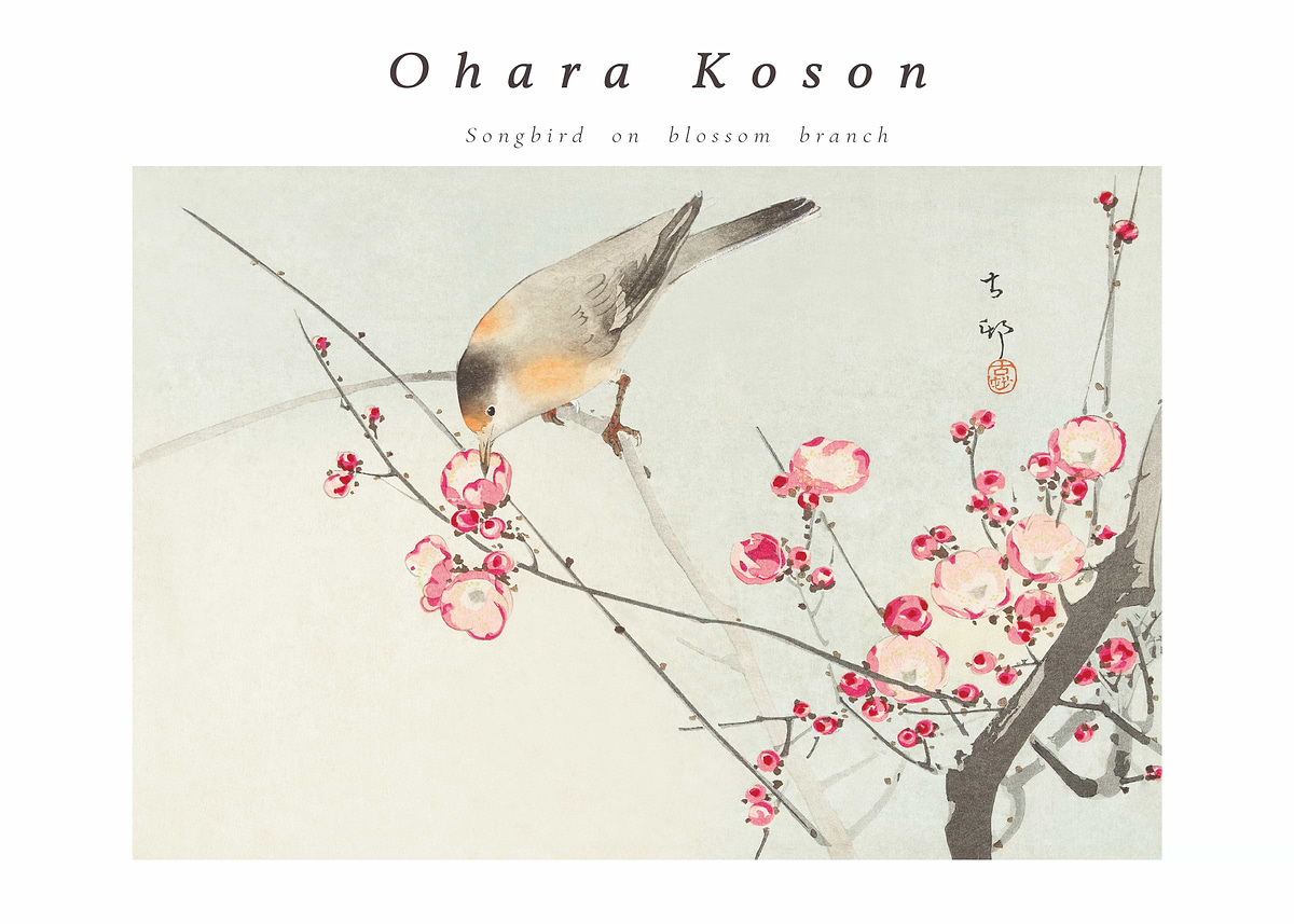'Ohara Koson: Songbird on Blossom Branch' Poster, picture, metal print ...
