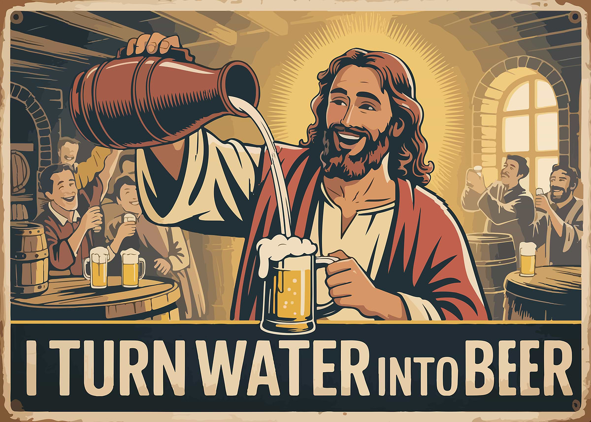 'Jesus Turns Water Into Beer' Poster, picture, metal print, paint by ...