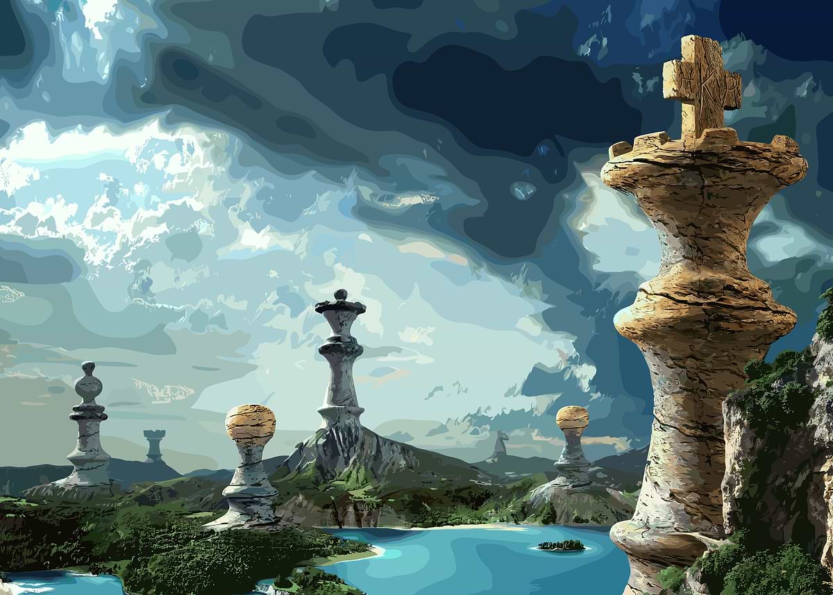 'Chess Pieces Landscape' Poster, picture, metal print, paint by Lancar ...