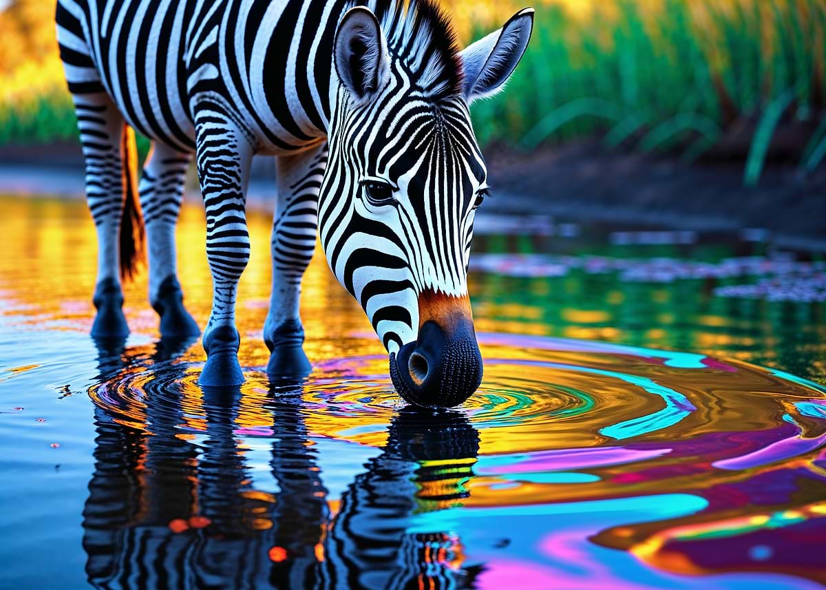 'Zebra Drinking Water' Poster, picture, metal print, paint by Kenneth ...
