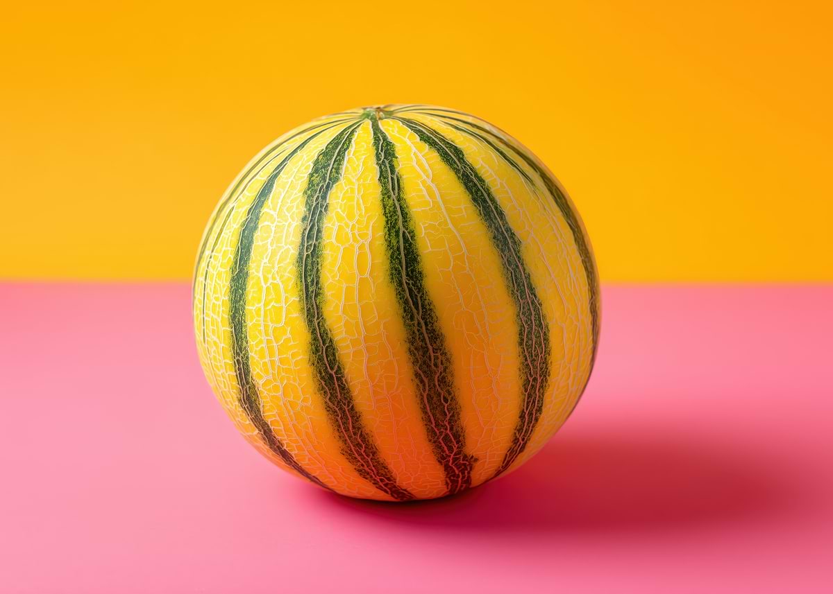 'Striped Melon on Pink and Yellow' Poster, picture, metal print, paint ...