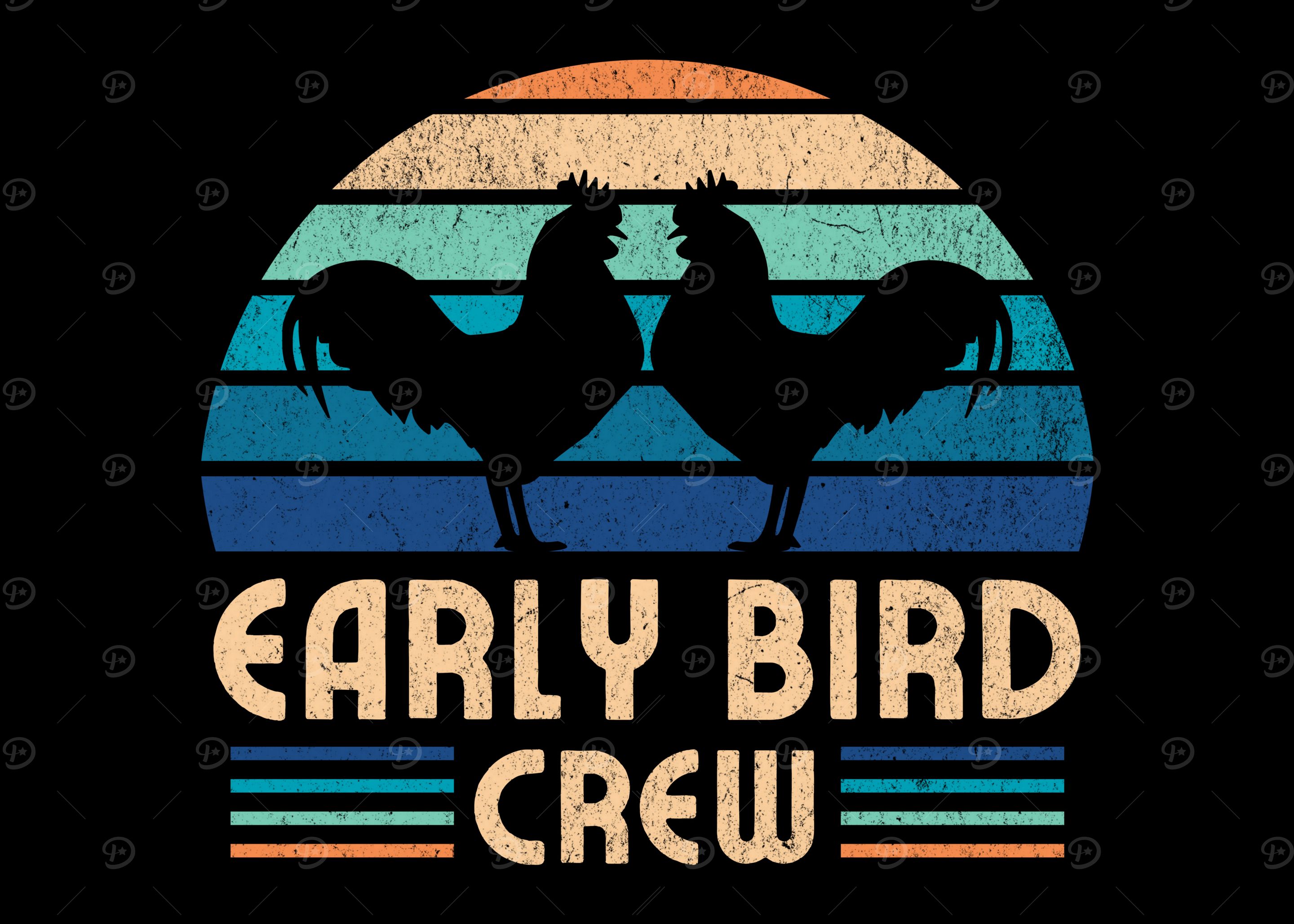 'Early Bird Crew Rooster Retro Design' Poster, picture, metal print ...