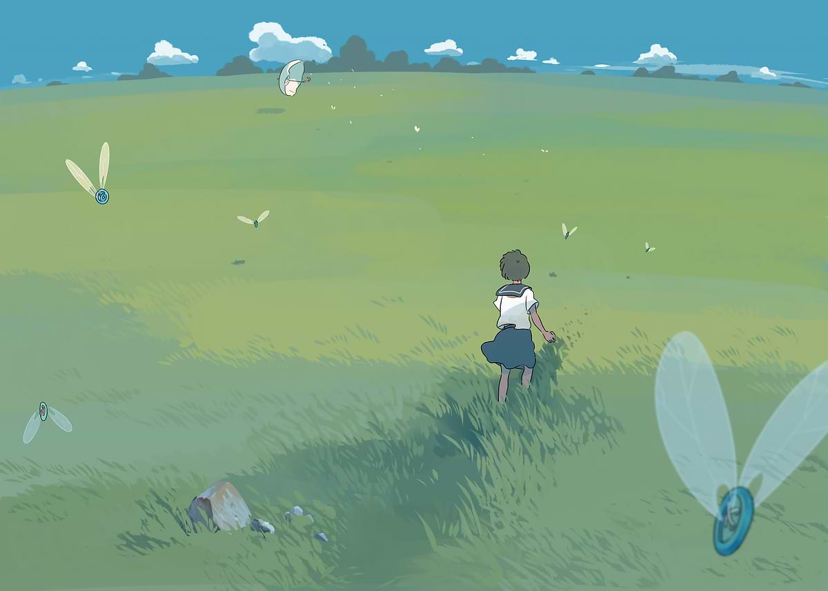 'Girl in Field with Flying Objects' Poster, picture, metal print, paint ...