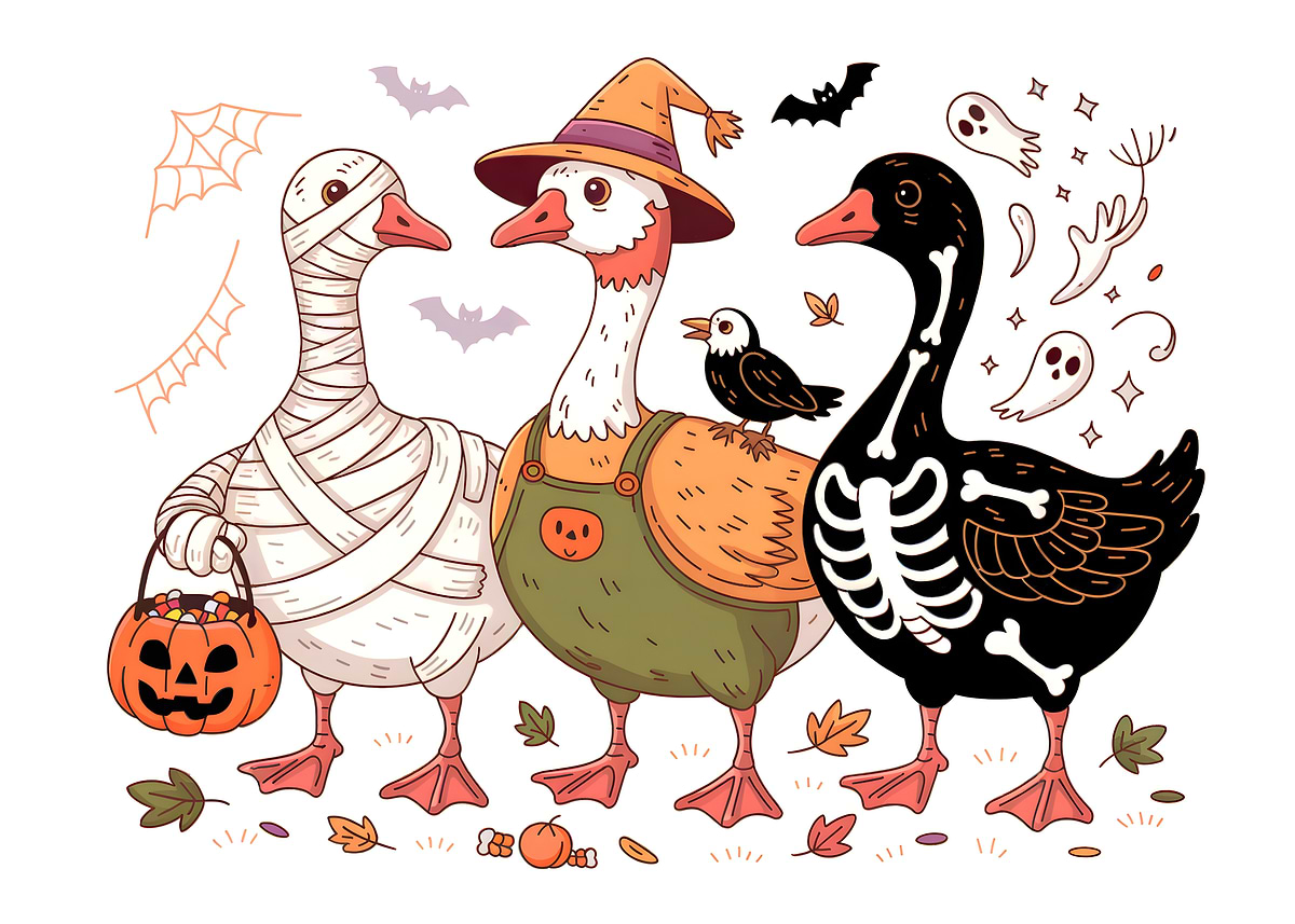 'Halloween Geese in Costume Illustration' Poster, picture, metal print ...
