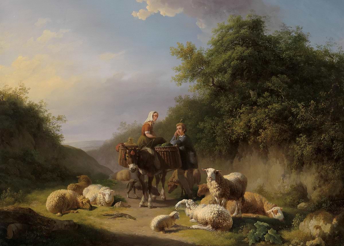 'Pastoral Scene with Donkey and Sheep' Poster, picture, metal print ...