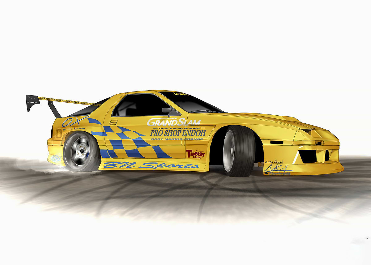 'Yellow Sports Car Drifting Illustration' Poster, picture, metal print ...