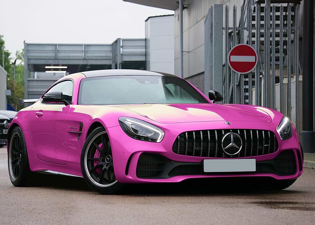 'Pink Mercedes-AMG GT sports car' Poster, picture, metal print, paint ...