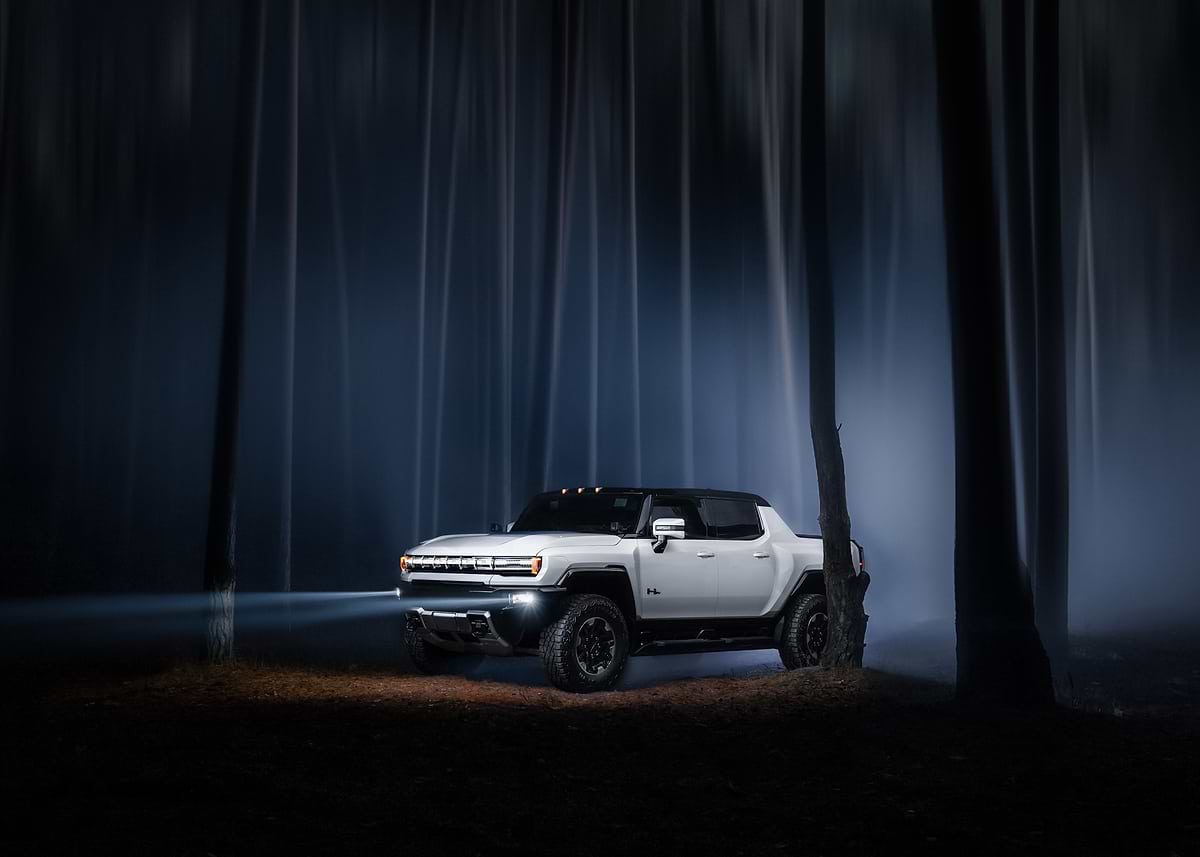 'White Hummer EV in a Forest' Poster, picture, metal print, paint by ...