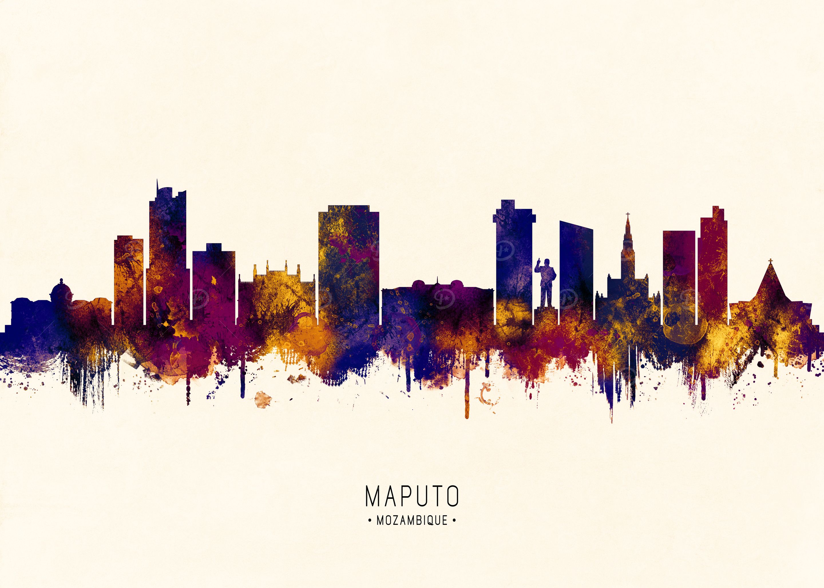 'Maputo, Mozambique Skyline Watercolor Silhouette' Poster, picture ...