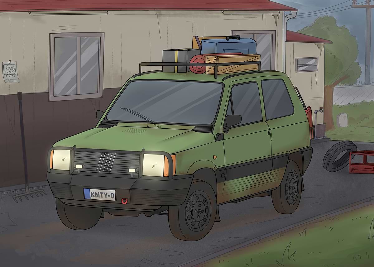 'Green Fiat Panda with roof rack' Poster, picture, metal print, paint ...
