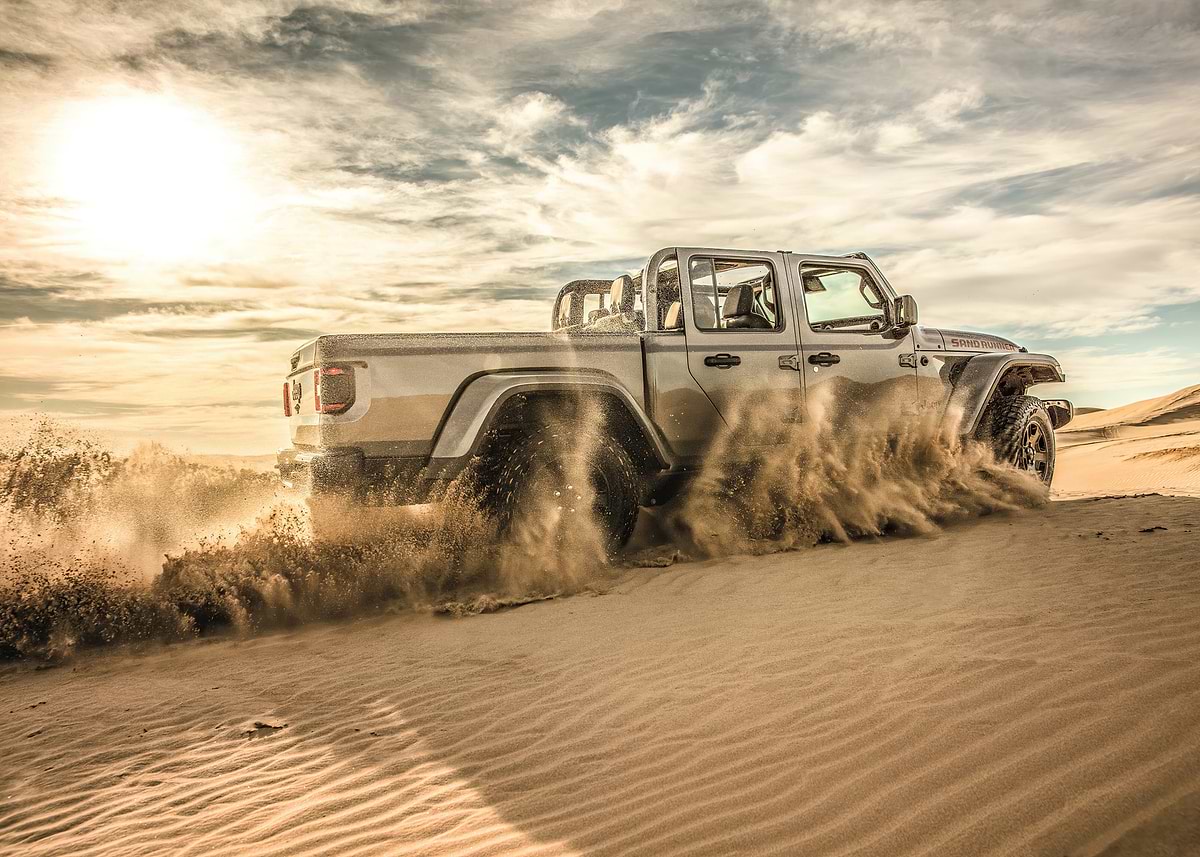 'Jeep Gladiator in Sand Dunes' Poster, picture, metal print, paint by ...