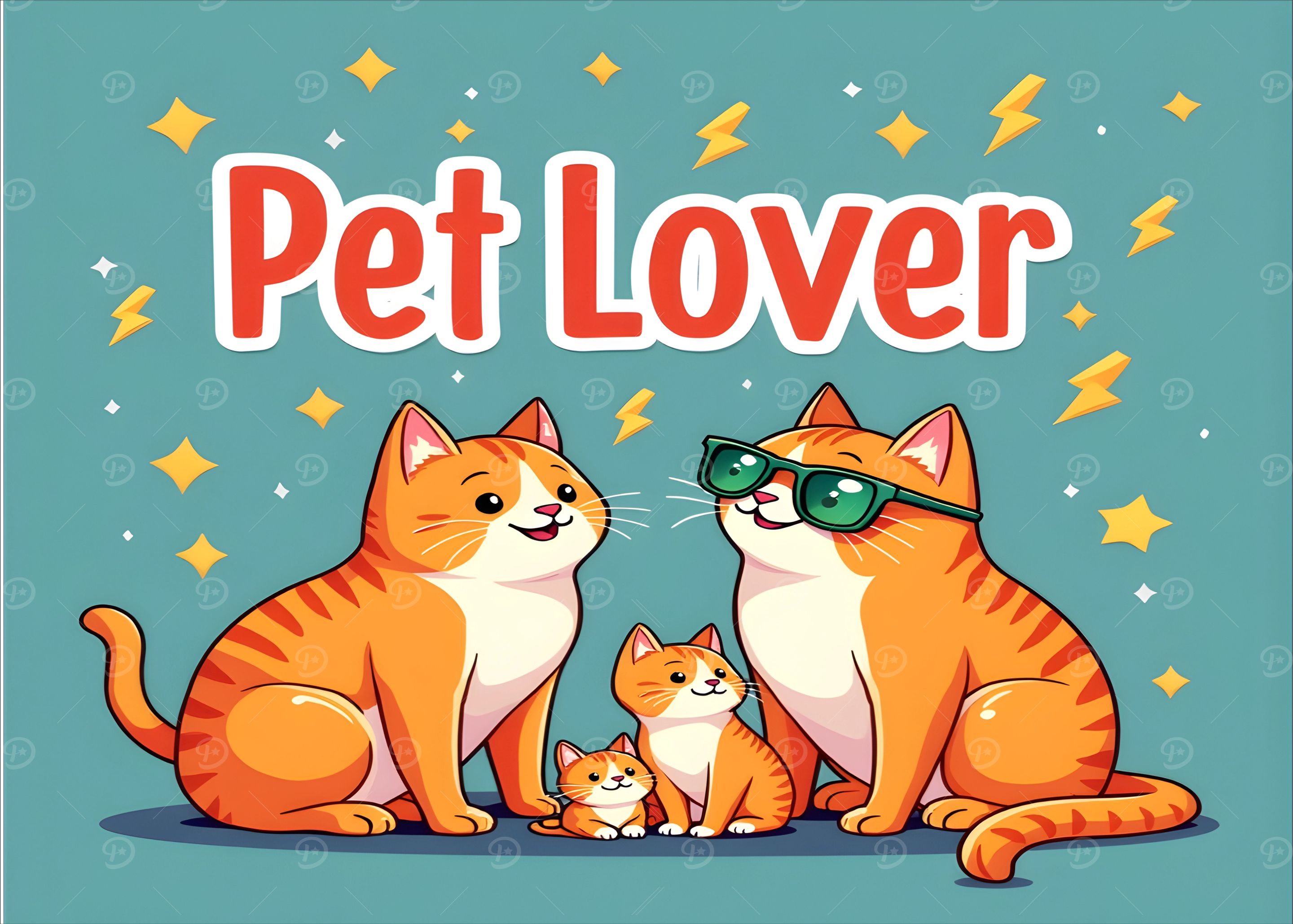 'Pet Lover Cartoon Cats Illustration' Poster, picture, metal print ...