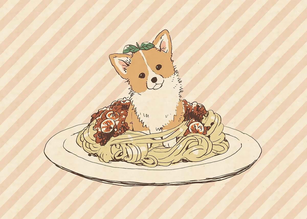 'Corgi in Spaghetti Plate Illustration' Poster, picture, metal print ...