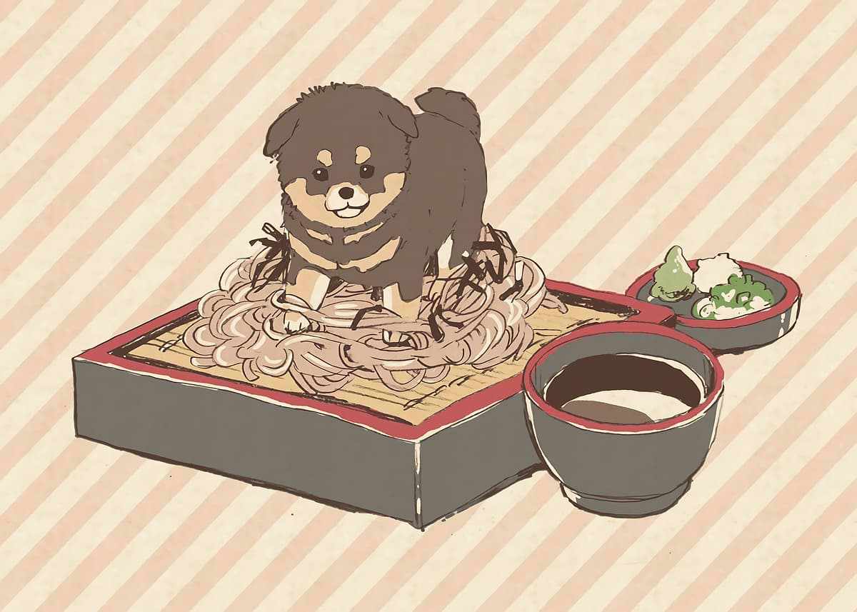 'Shiba Inu on Soba Noodles Illustration' Poster, picture, metal print ...