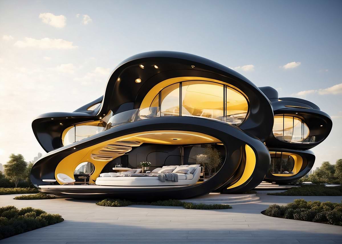 'Futuristic Black and Yellow House Design' Poster, picture, metal print ...