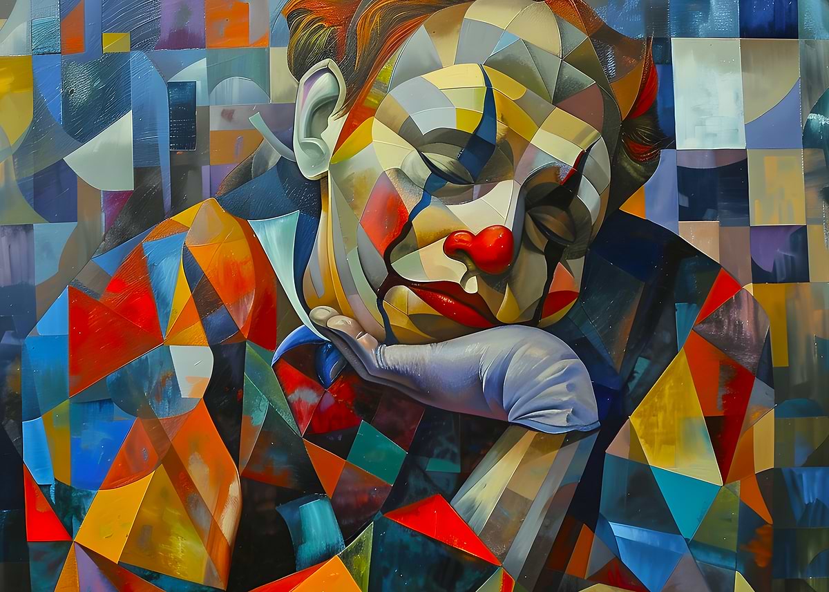'Abstract Clown Portrait with Geometric Shapes' Poster, picture, metal ...